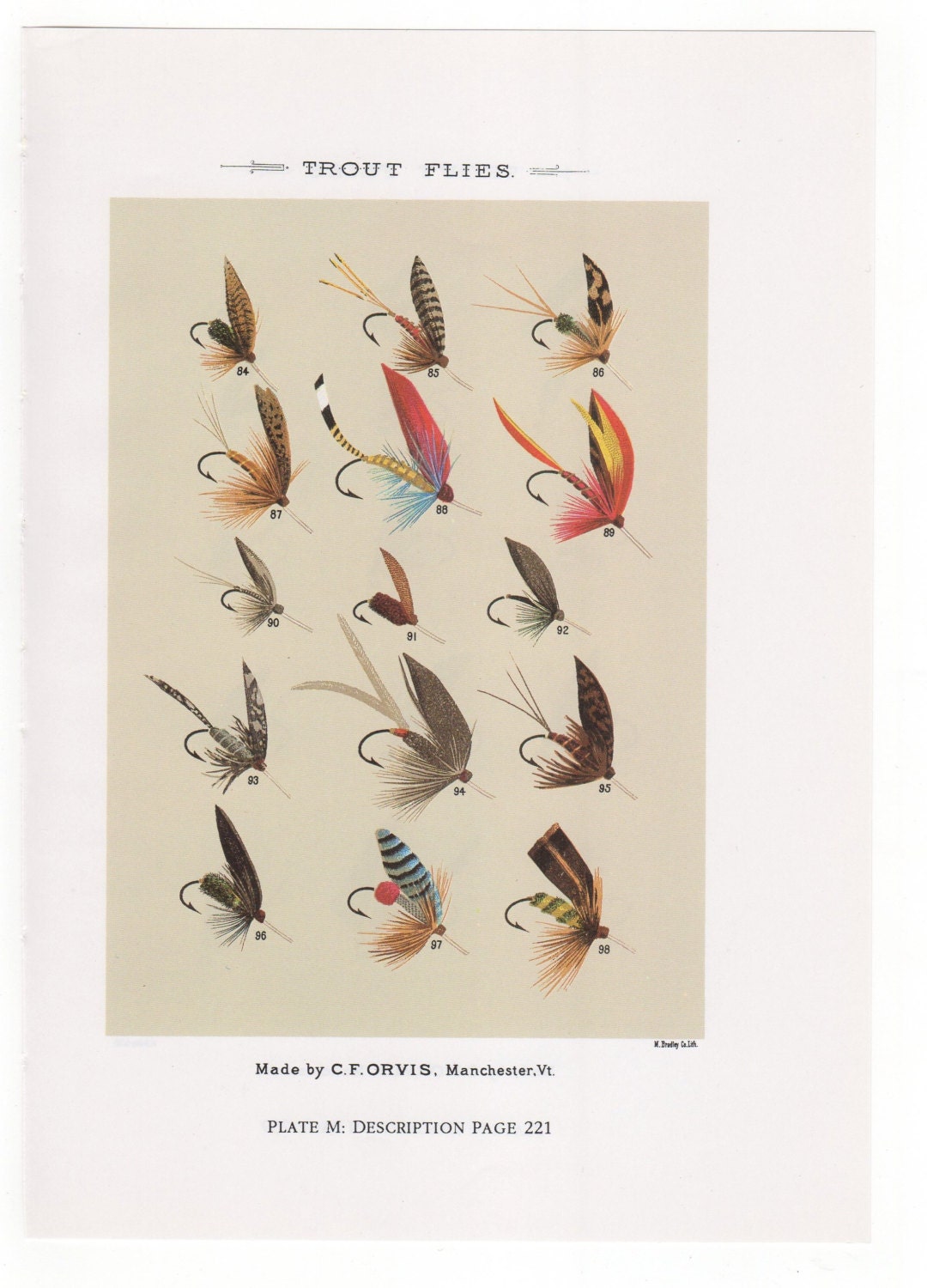 Vintage Fly Fishing Flies Print Trout Flies Print Bookplate by Mary ...