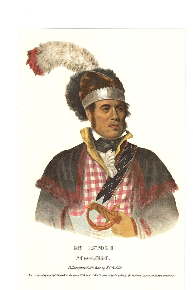 Mcintosh, A Creek Chief Vintage Native American Indian Print History ...