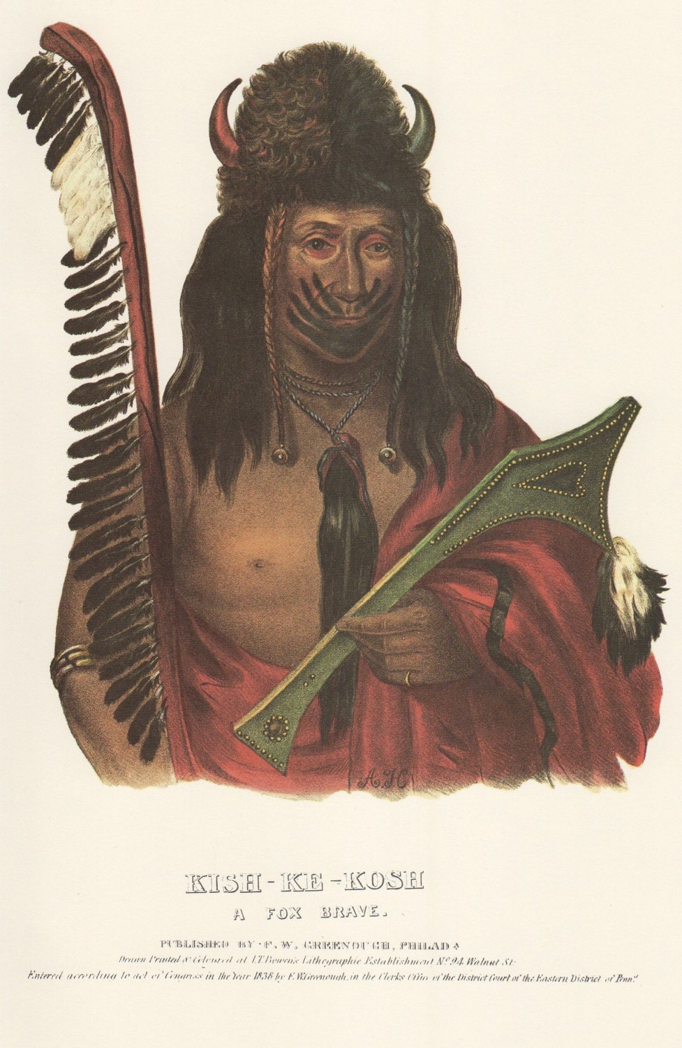 Kish-ke-kosh, A Fox Brave Vintage Native American Indian Print History ...