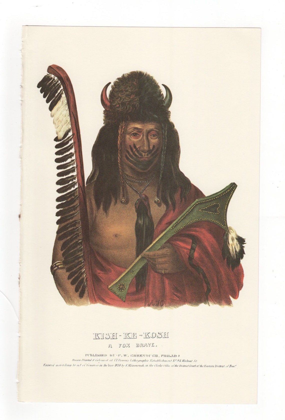 Kish-ke-kosh, A Fox Brave Vintage Native American Indian Print History ...