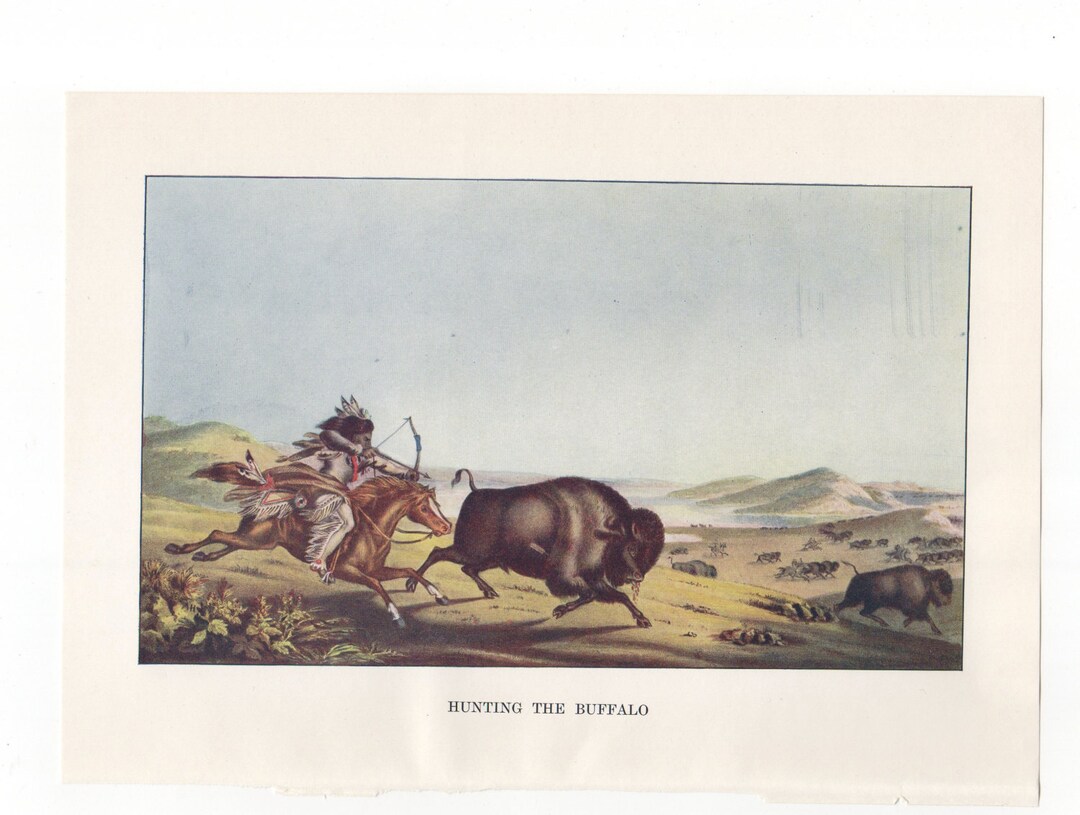 Vintage Native American Indian Print Hunting the Buffalo From 1972 ...