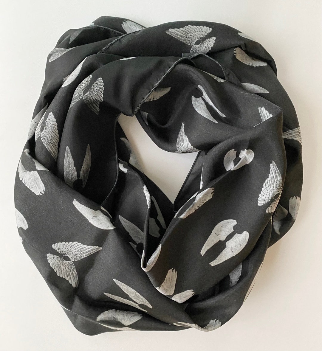 Angel Wings Scarf Black Silk Habotai 16x72 Inches, Women's Accessories ...