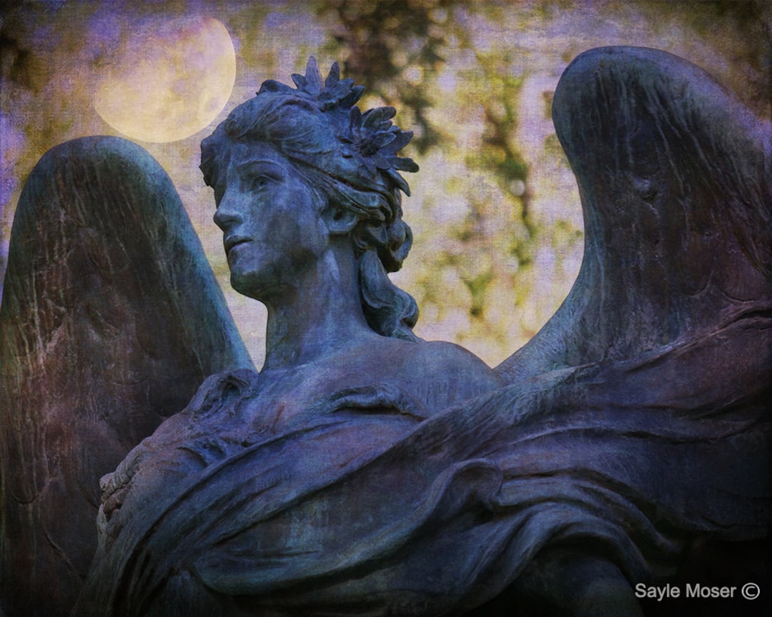 Moon Angel Fine Art Photograph, Wall Art, Angel Statue Photo, Angel ...