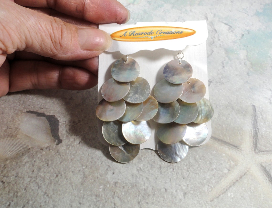White Mussel Shell Earrings Chandelier Cascading Natural Boho | Etsy