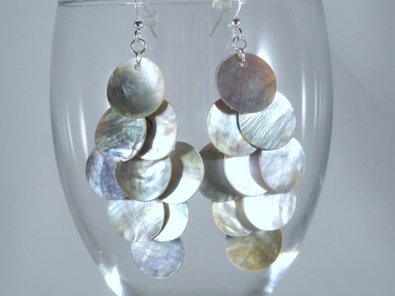 White Mussel Shell Earrings Chandelier Cascading Natural Boho | Etsy