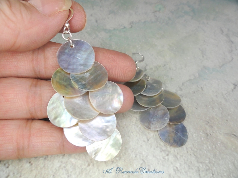 White Mussel Shell Earrings Chandelier Cascading Natural Boho | Etsy