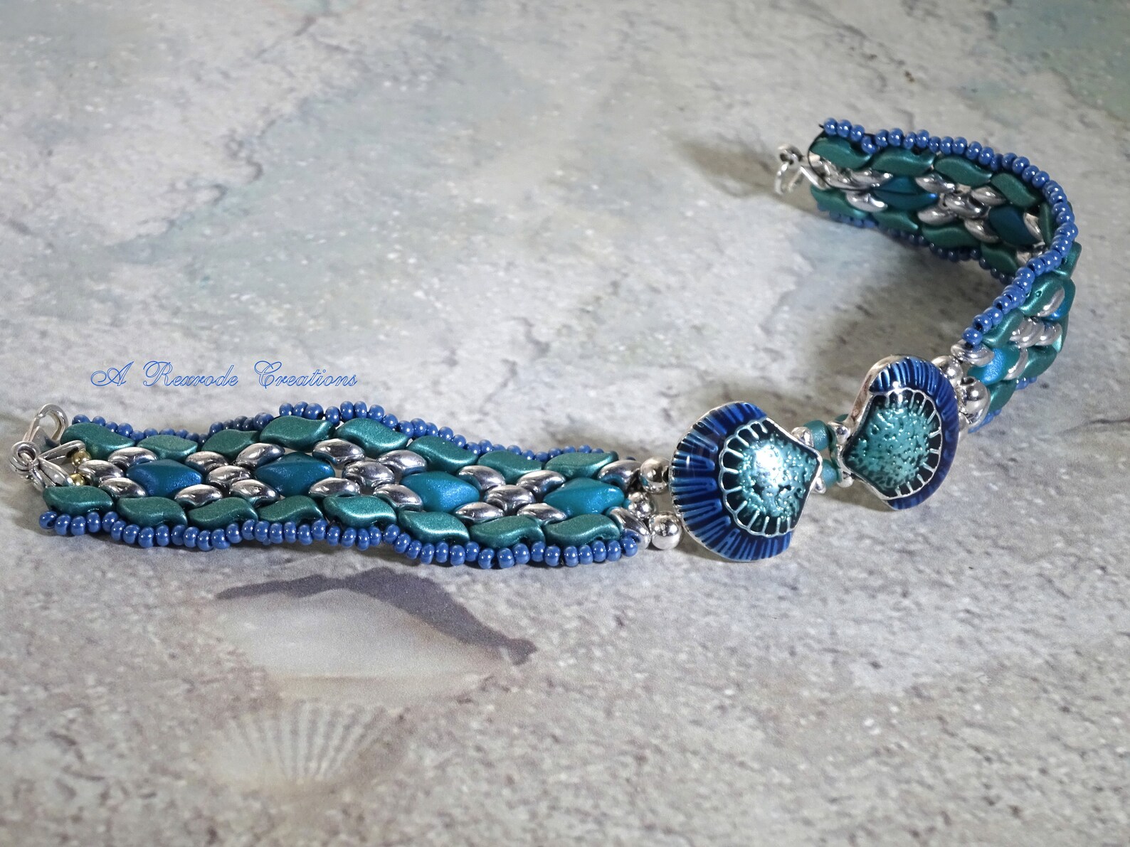 Sea Shell Bracelet Seed Bead Bracelet Green and Blue - Etsy