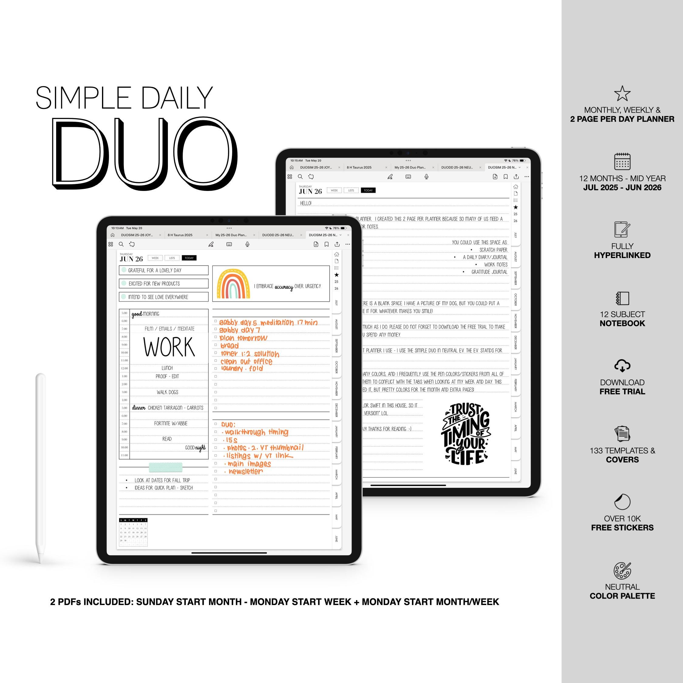 2025-2026 Digital Planner | Simple Daily Duo | Mid Year July-june | for ...