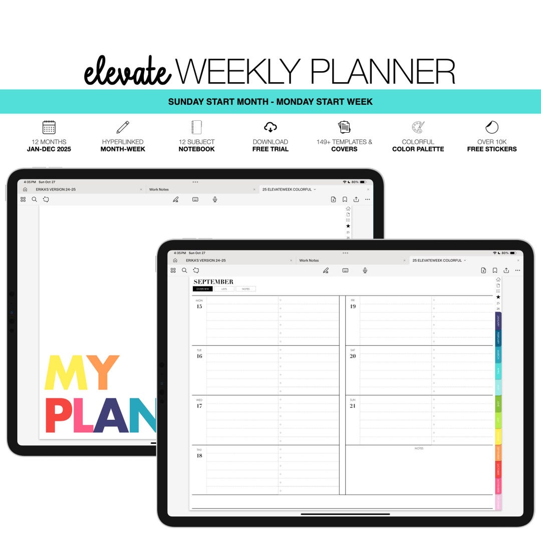 2025 Elevate Weekly Digital Planner & 12 Subject Notebook | Monthly and ...