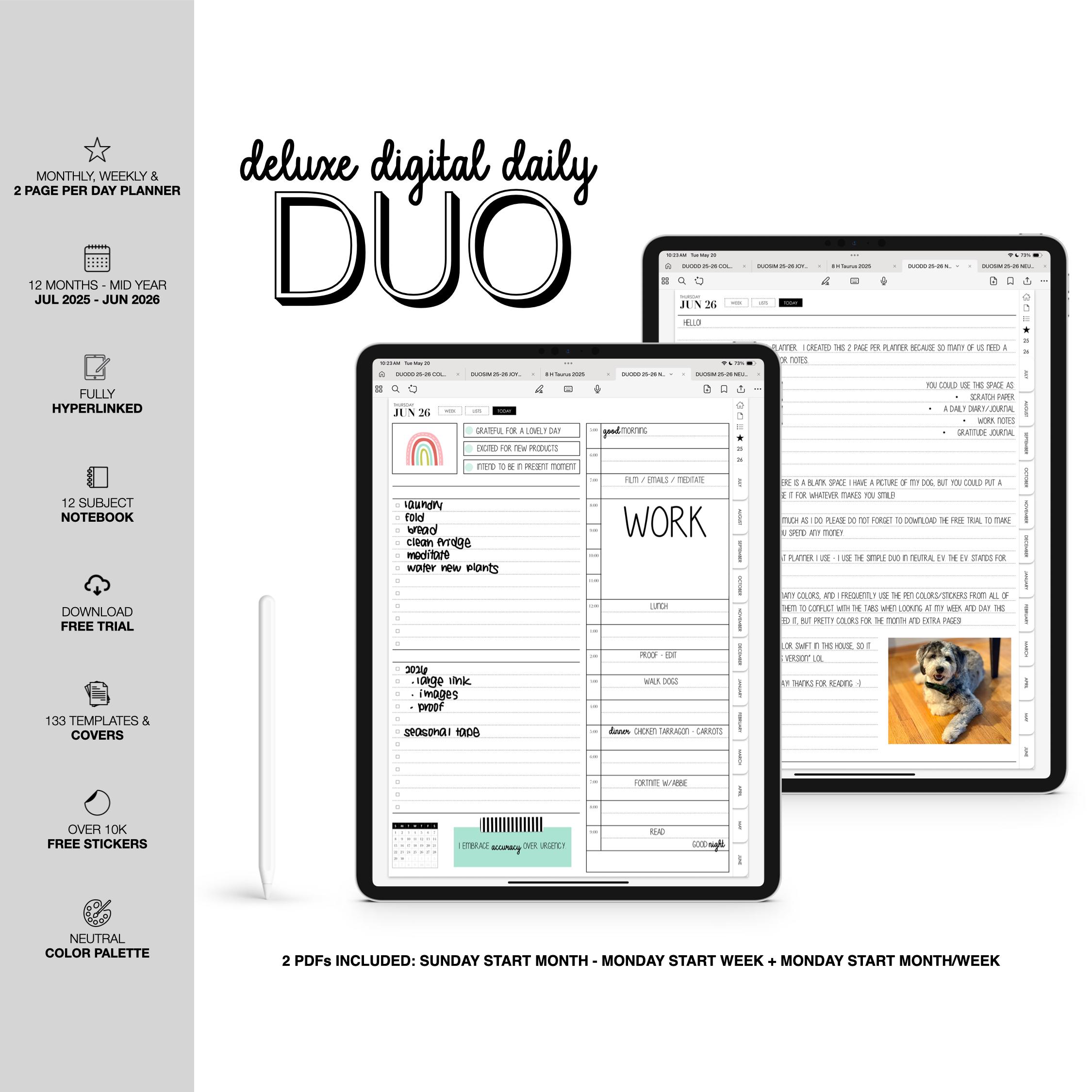 2025-2026 Digital Planner | Deluxe Daily Duo | Mid Year July-june | for ...