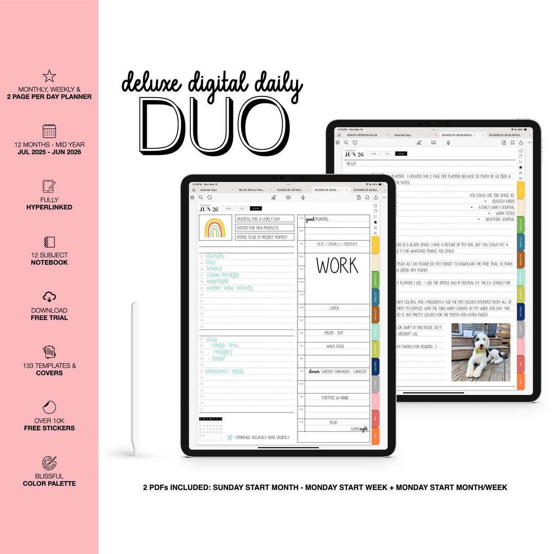 2025-2026 Digital Planner | Deluxe Daily Duo | Mid Year July-june | for ...