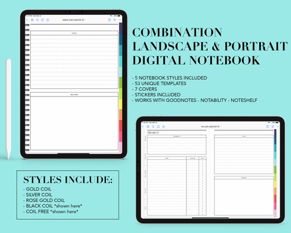 Digital Notebook 12 Subject 5 Styles 53 Templates | Etsy