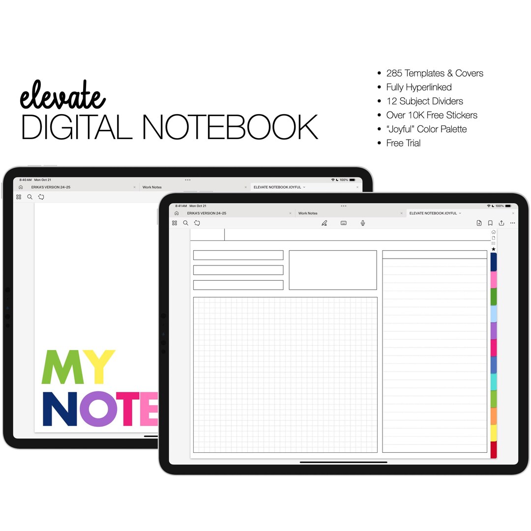 Digital Notebook | Elevate Landscape | 285 Templates | 12 Subject | for ...