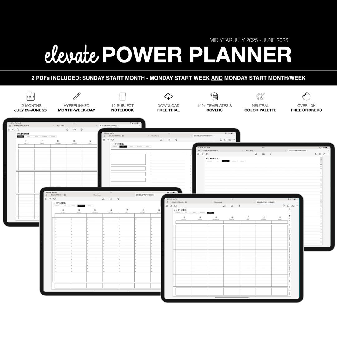 2025-2026 Mid Year Elevate Power Digital Planner & 12 Subject Notebook ...