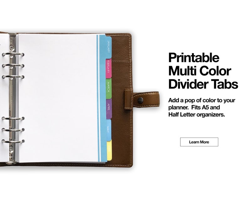 Printable Monthly Divider Tabs for A5 or Half Letter Planners - Etsy