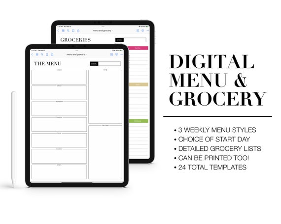 Digital Meal Planning & Grocery List Templates Choice of - Etsy