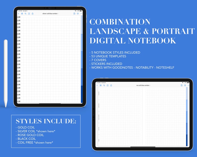 5 Subject Digital Notebook | 53 Templates | Landscape or Portrait | for ...