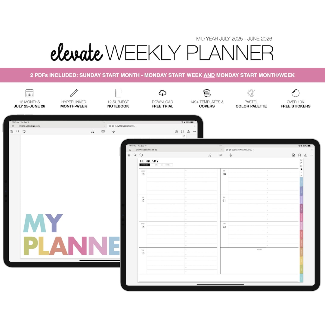 2025-2026 Elevate Weekly Digital Planner & 12 Subject Notebook Monthly ...