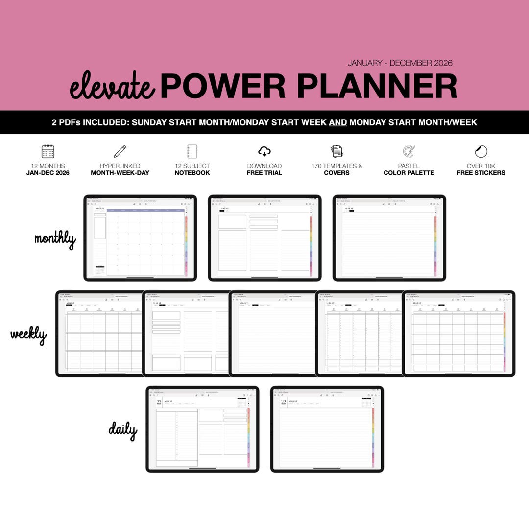 2026 Digital Planner | Elevate Power | for Goodnotes (pastel Color) - Etsy