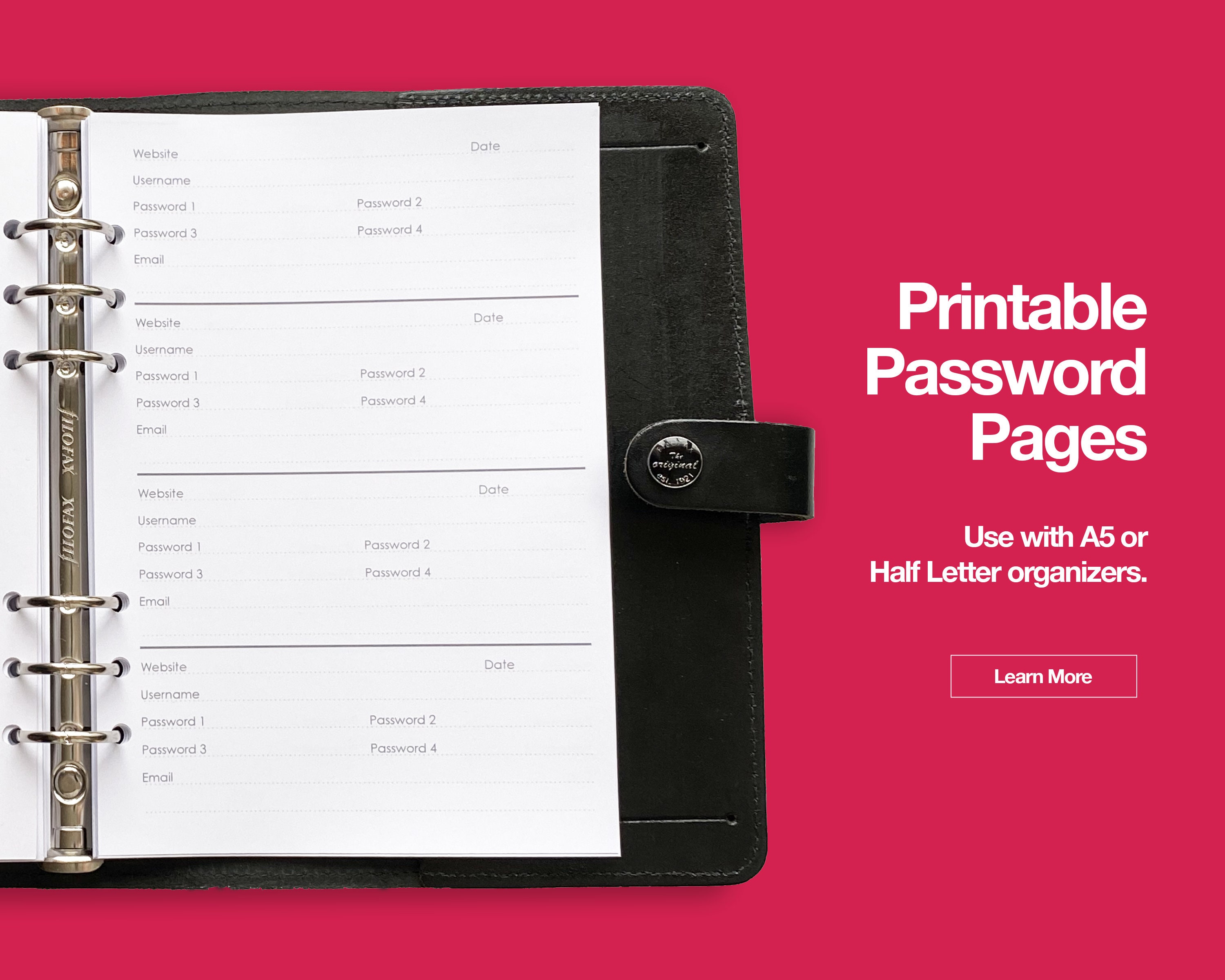 Printable Password Pages A5 Half Letter Instant Download | Etsy