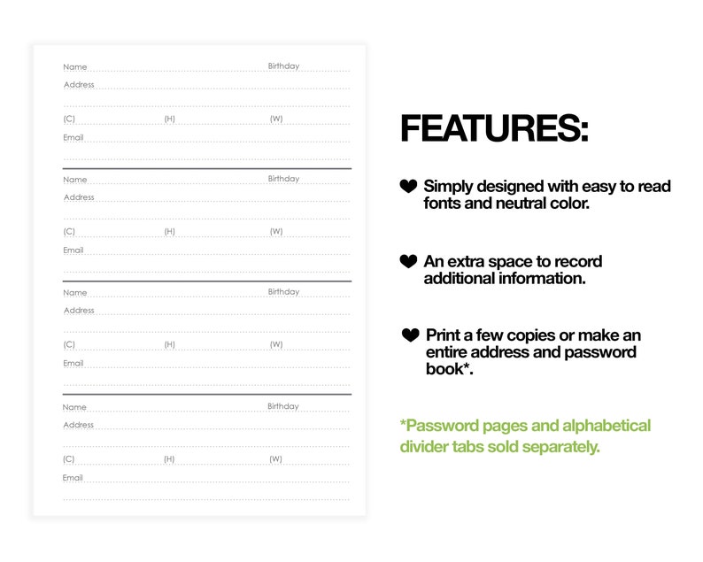 Printable Address Pages - A5 | Half Letter | Instant Download - Etsy