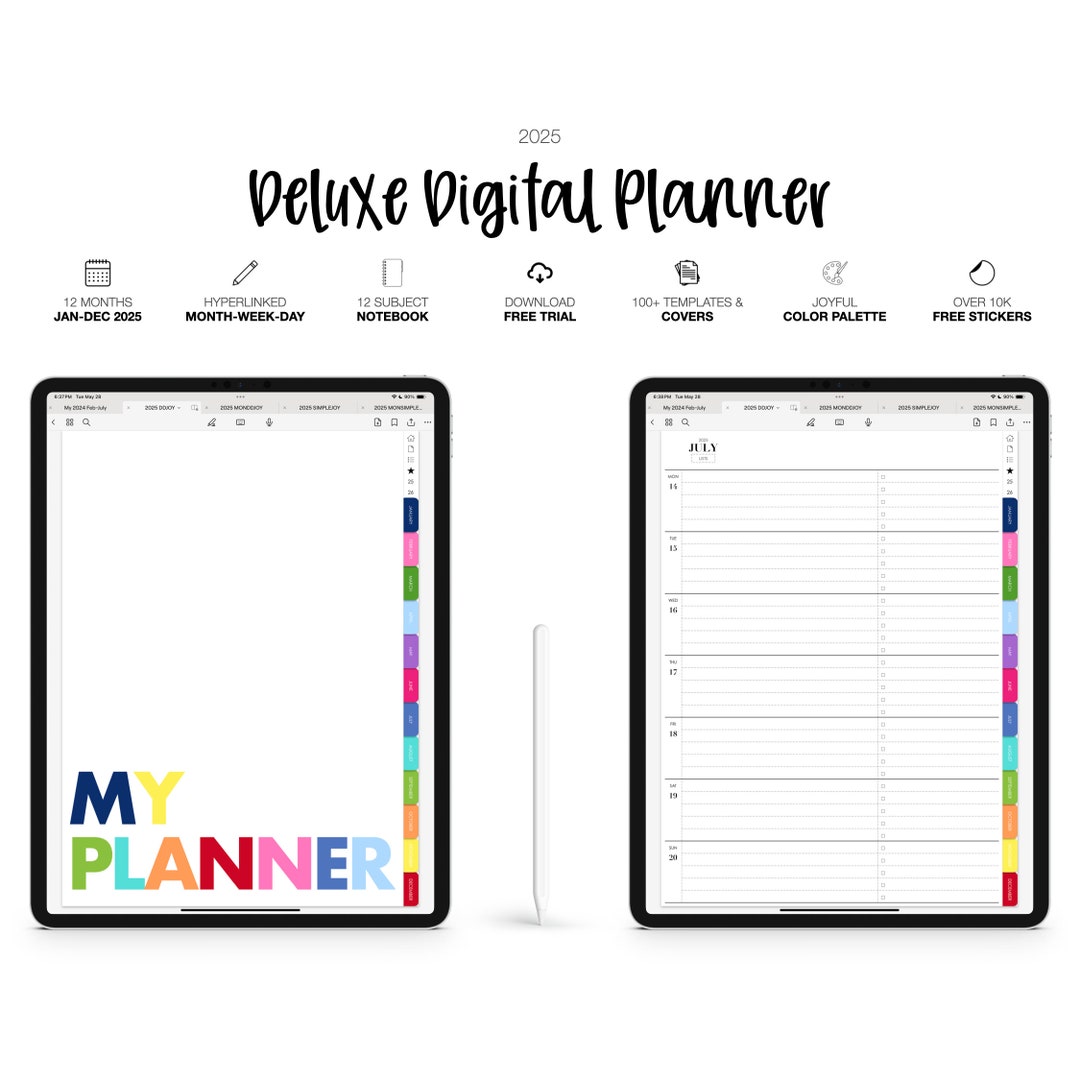 2025 Deluxe Daily Digital Planner & 12 Subject Notebook | Monthly ...