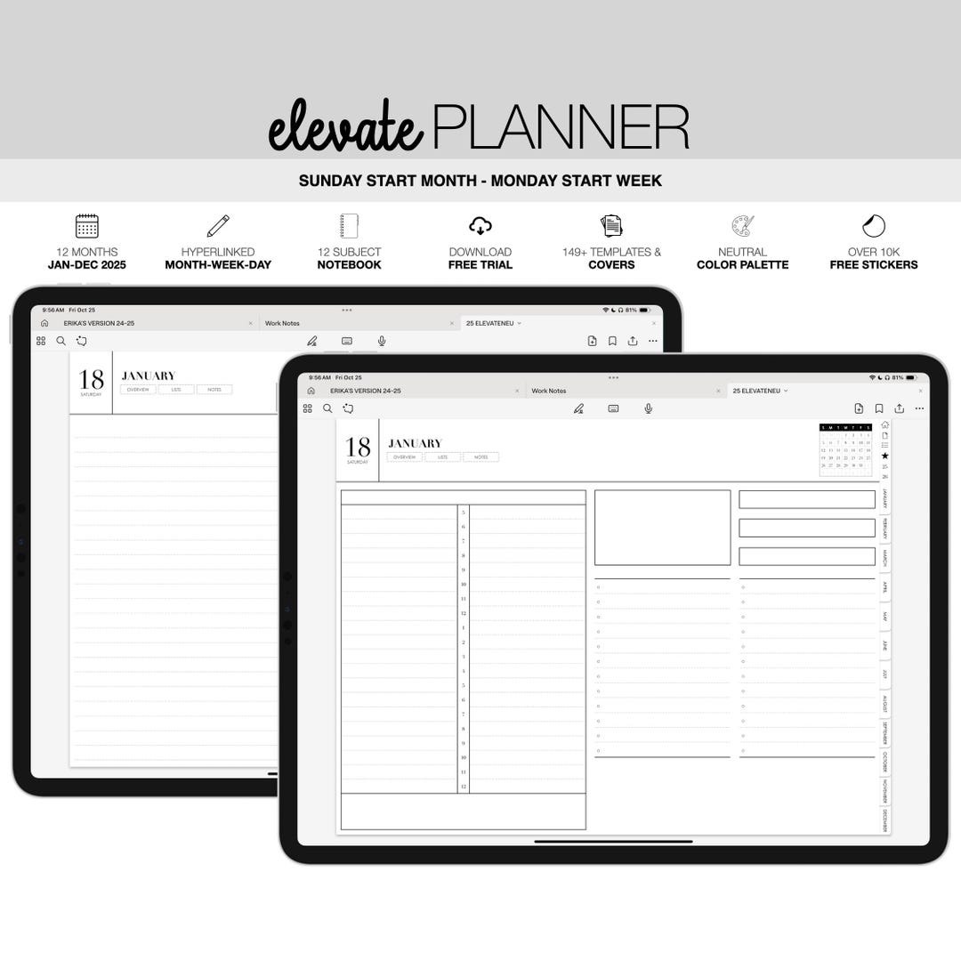 2025 Elevate Digital Daily Planner & 12 Subject Notebook | Monthly ...