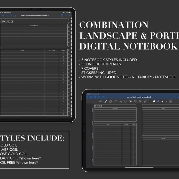 Noteshelf Template Dark - Etsy