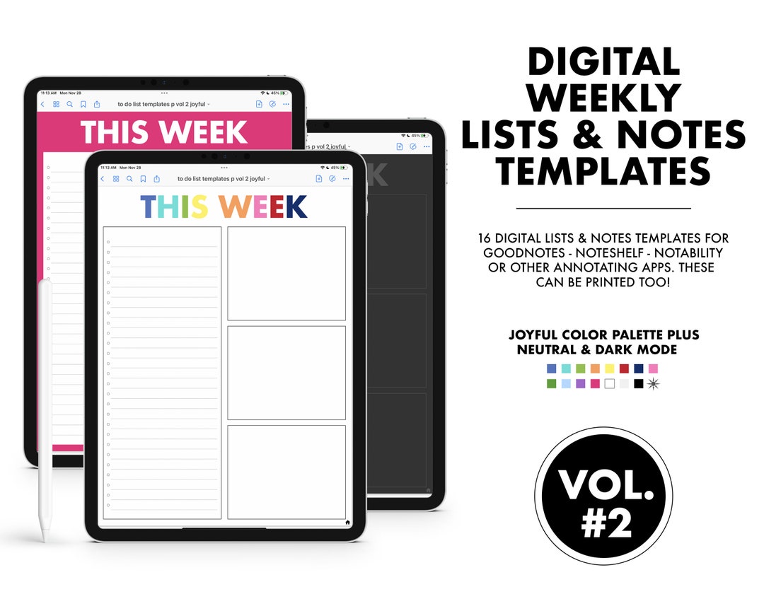 16 Digital Lists and Notes Planning Templates - VOL 2 | Joyful, Neutral ...