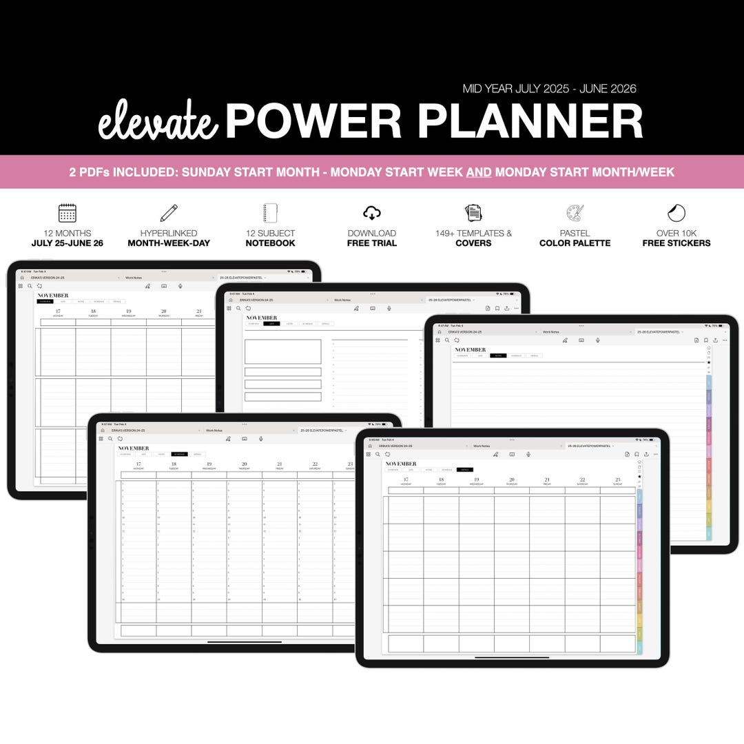 2025-2026 Digital Planner | Elevate Power | Mid Year July-june | for ...