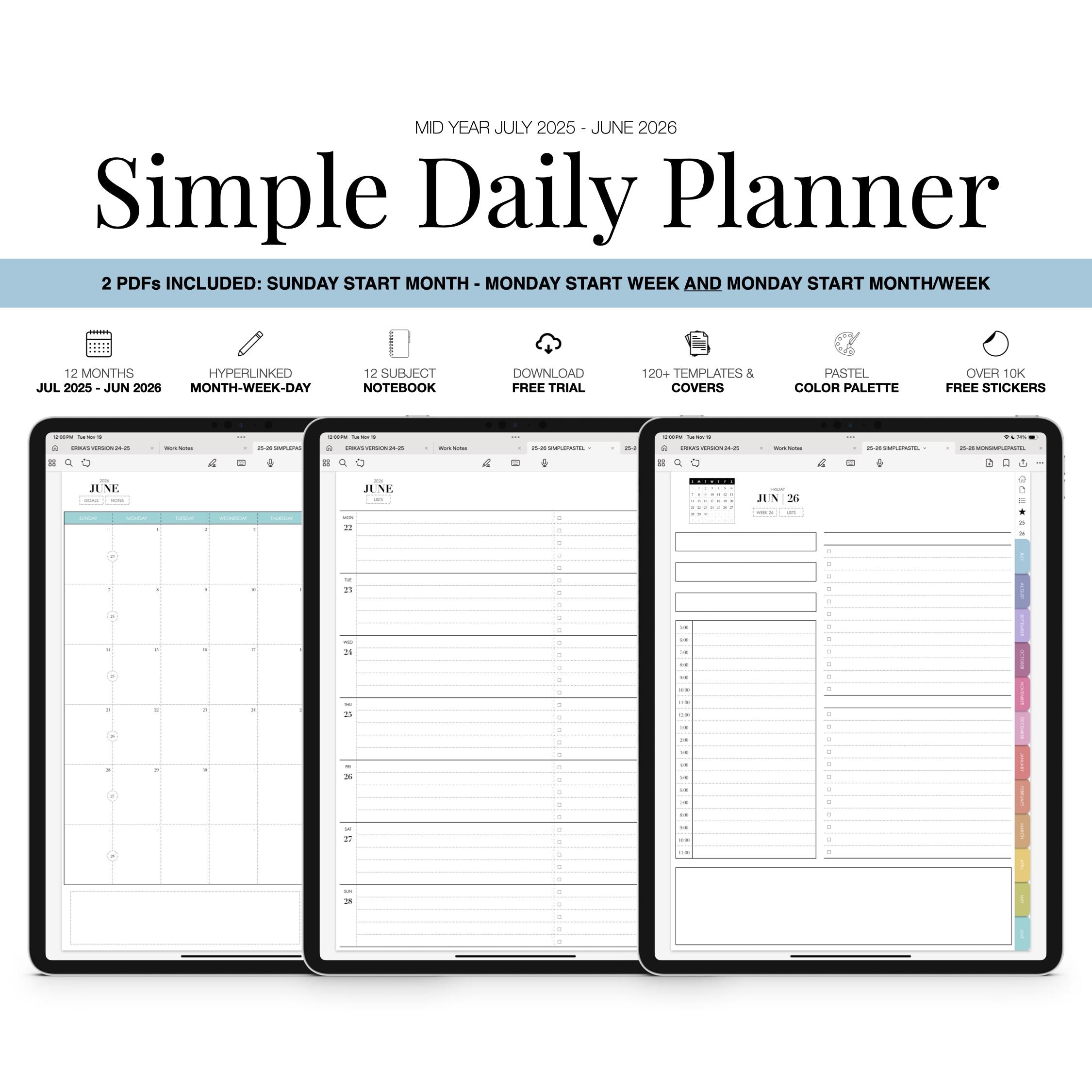 2025-2026 Digital Planner | Simple | Mid Year July-june | for Goodnotes ...
