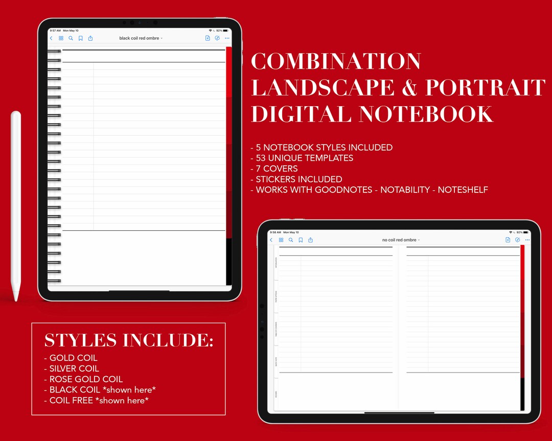 Digital Notebook 5 Subject - 5 Styles - 53 Templates - Landscape or ...