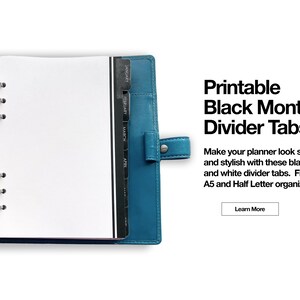 Printable Monthly Divider Tabs for A5 or Half Letter Planners - Black ...