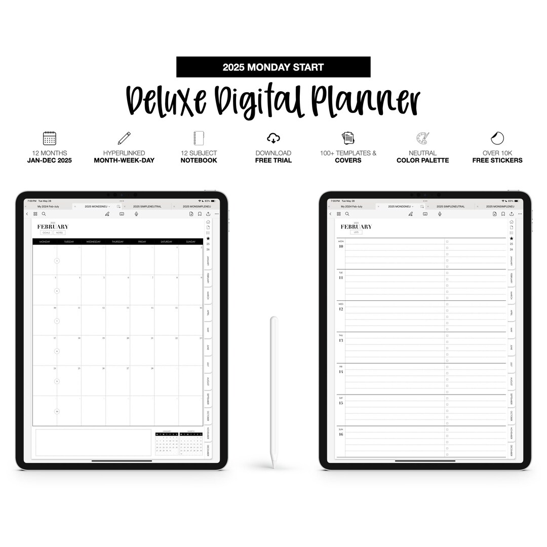 2025 MONDAY START Deluxe Daily Digital Planner & 12 Subject Notebook ...