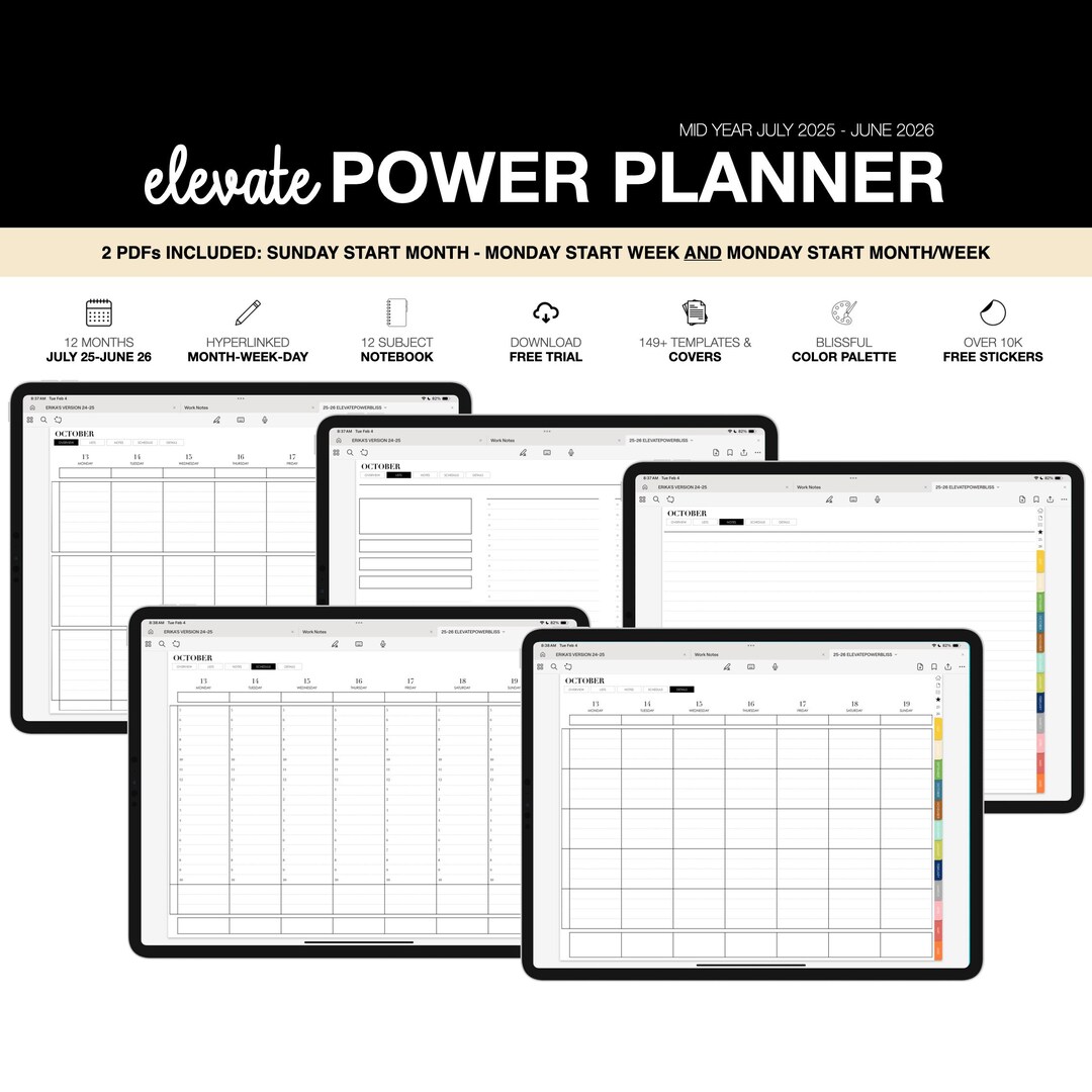 2025-2026 Digital Planner | Elevate Power | Mid Year July-june | for ...
