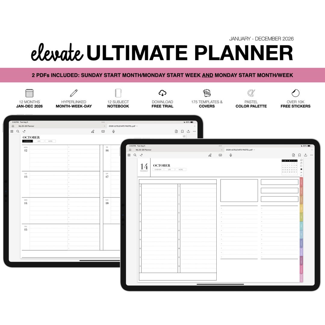 2026 Digital Planner | Elevate Ultimate | for Goodnotes (pastel Color ...