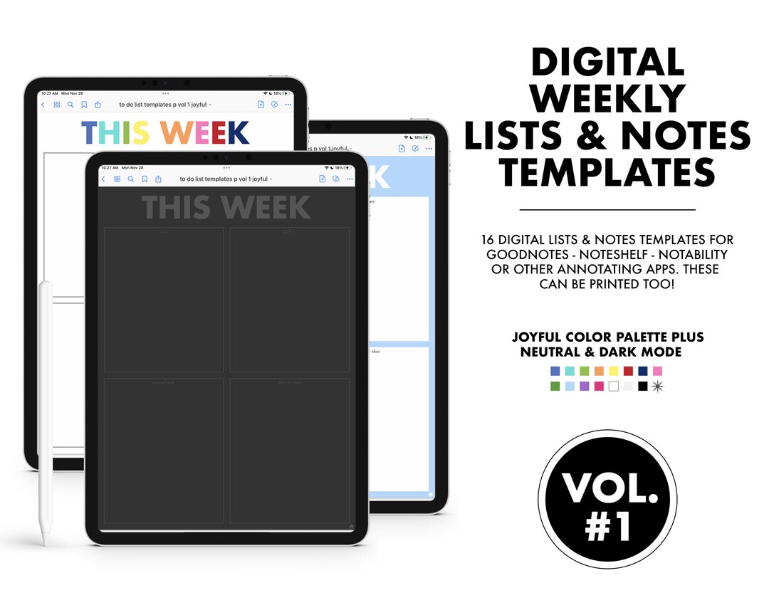 16 Digital Lists and Notes Planning Templates - VOL 1 | Joyful, Neutral ...