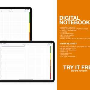 Digital Notebook 5 Subject - 5 Styles - 53 Templates - Landscape or ...
