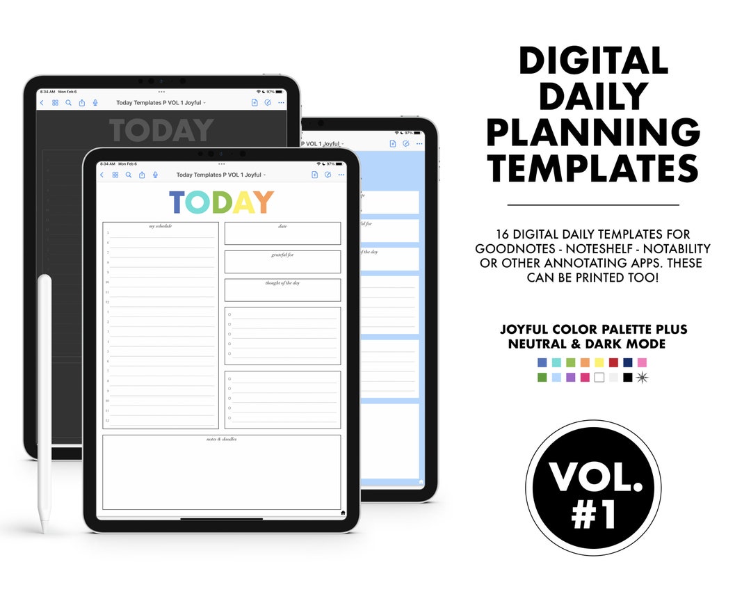 16 Digital Daily Planning Templates - Today VOL 1 - | Joyful, Neutral ...