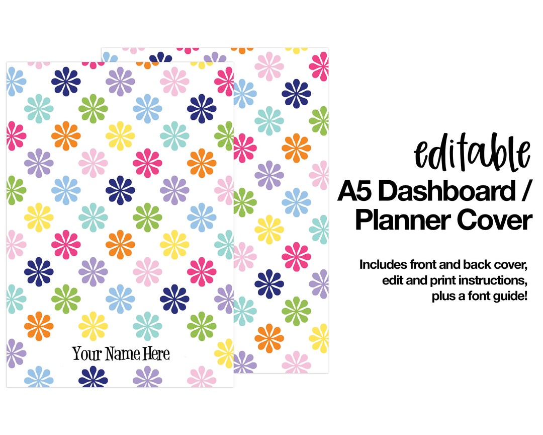 Editable A5 Planner Cover | Dashboard | Printable | Personalized ...