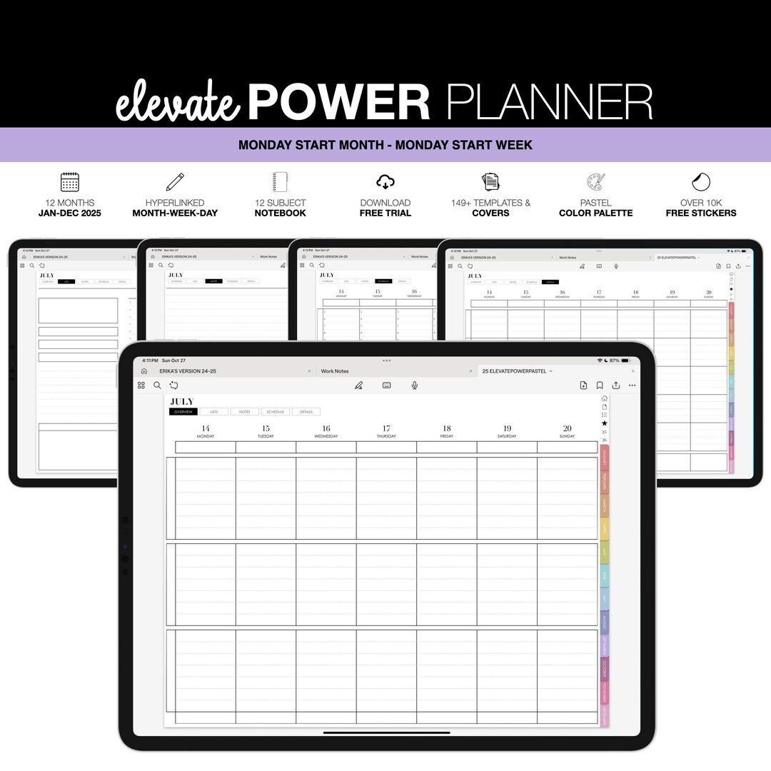 2025 Elevate Power MONDAY START Digital Planner & 12 Subject Notebook ...