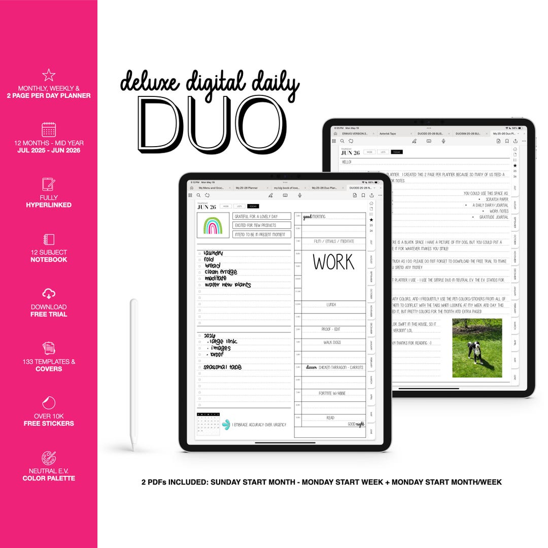 2025-2026 Digital Planner | Deluxe Daily Duo | Mid Year July-june | for ...