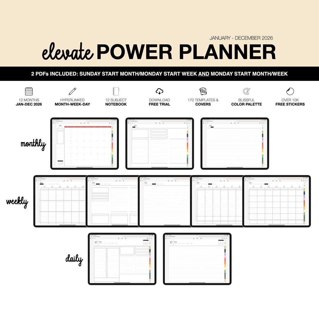 2026 Digital Planner | Elevate Power | for Goodnotes (blissful Color ...