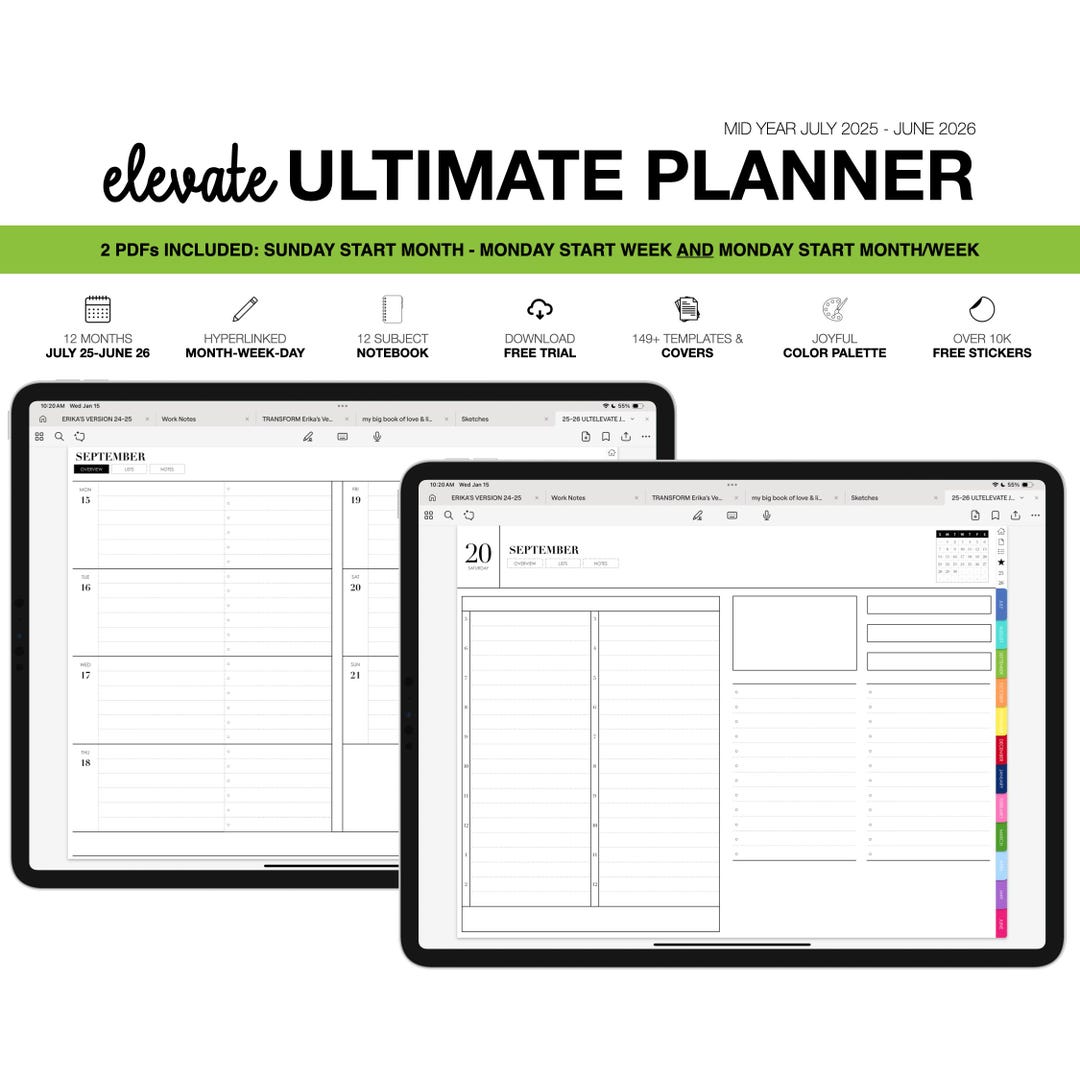 2025-2026 Mid Year Elevate ULTIMATE Digital Planner & 12 Subject ...
