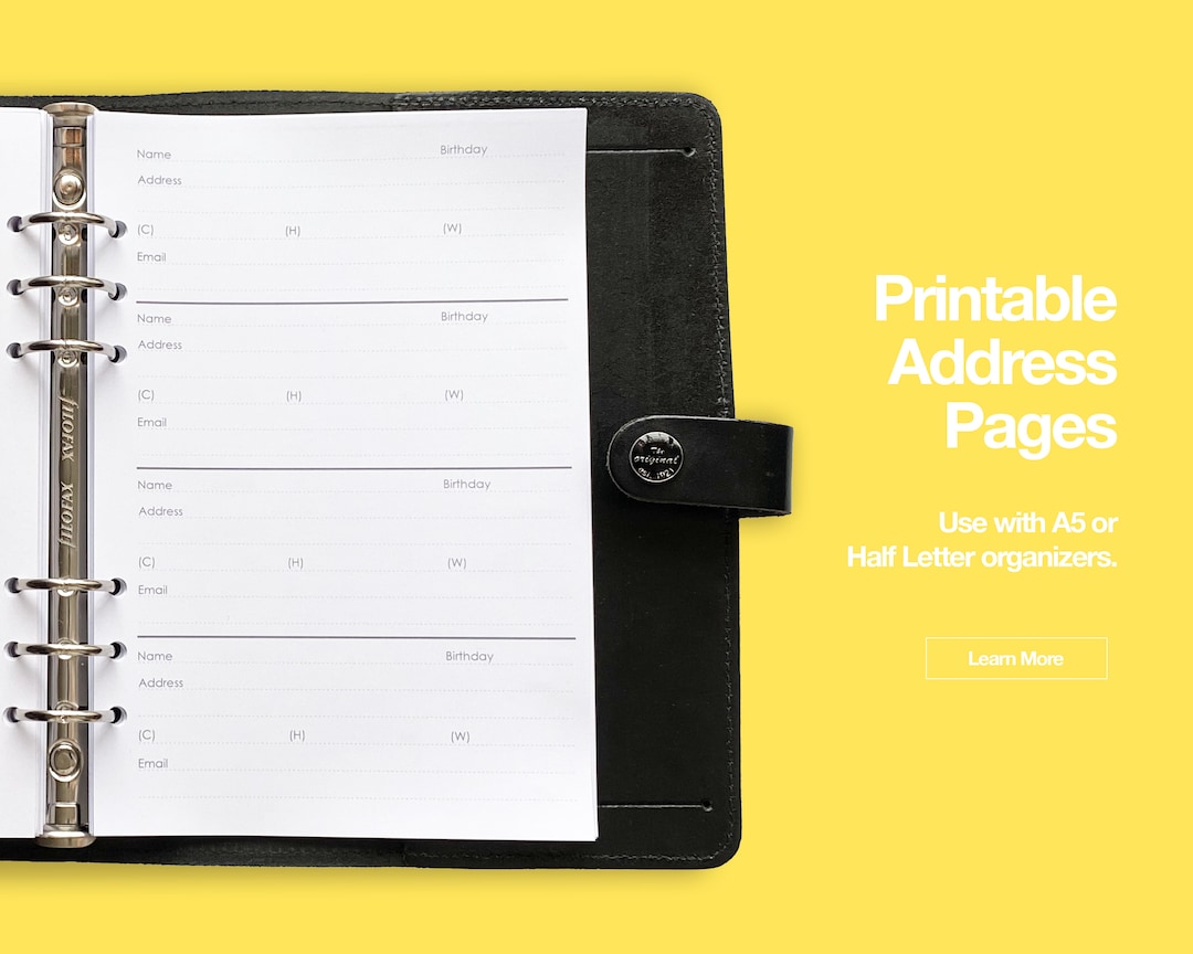 Printable Address Pages - A5 | Half Letter | Instant Download - Etsy