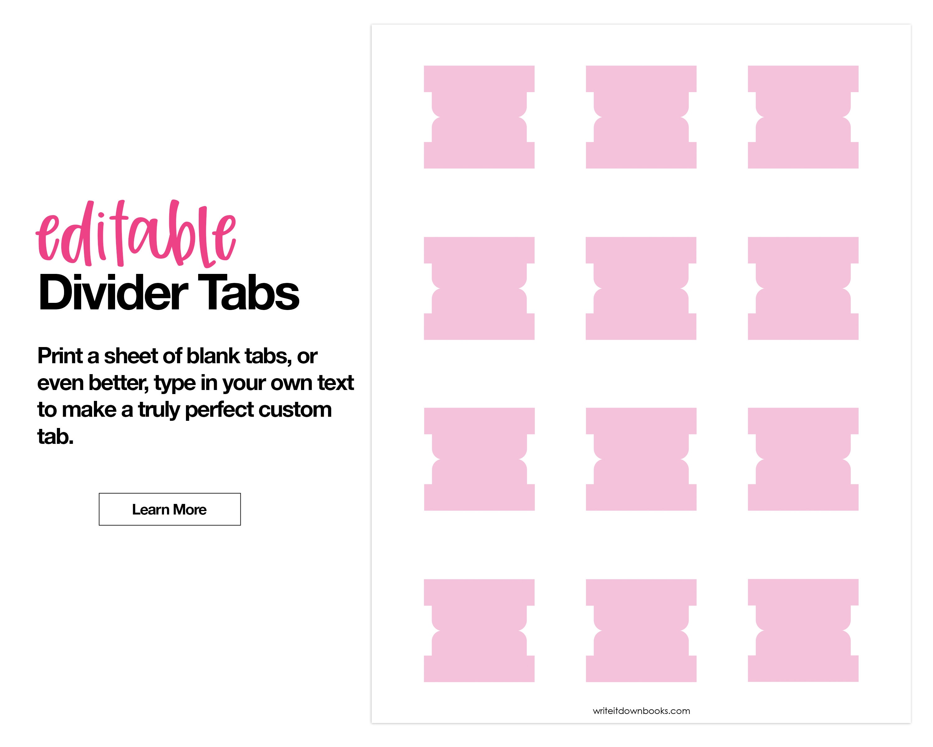Editable Divider Tabs Blank Printable DIY Pink - Etsy
