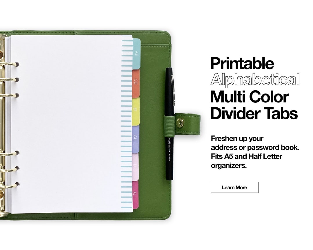 Printable Alphabetical Divider Tabs for A5 or Half Letter Planners ...
