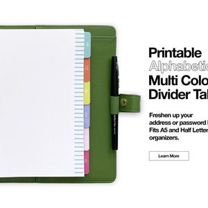 Printable Alphabetical Divider Tabs | A5 or Half Letter | Multi Color ...