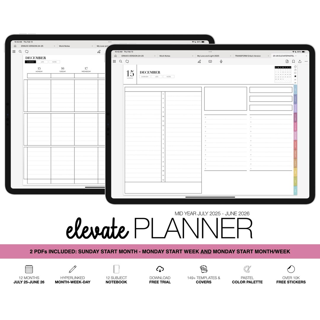 2025-2026 Digital Planner | Elevate | Mid Year July-june | for ...