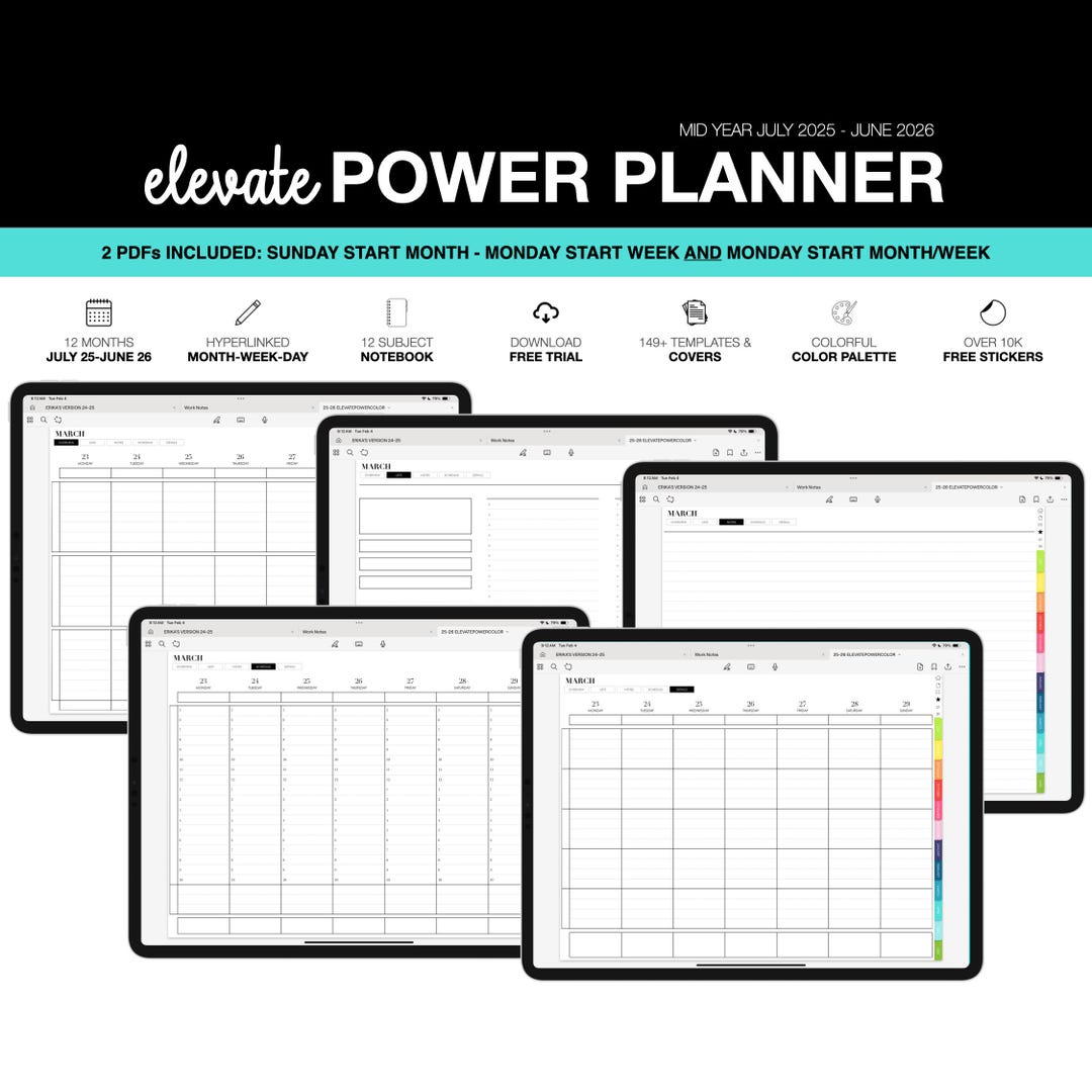 2025-2026 Digital Planner | Elevate Power | Mid Year July-june | for ...